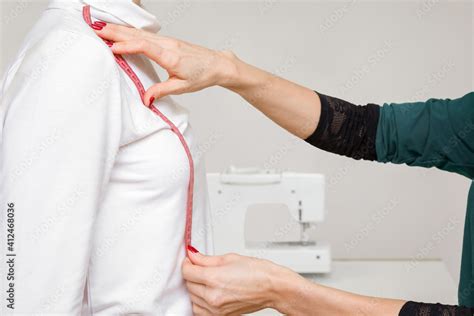 Designer Hands Measuring Babe Adult Woman Body Length With Pink Measuring Tape Part Of Body