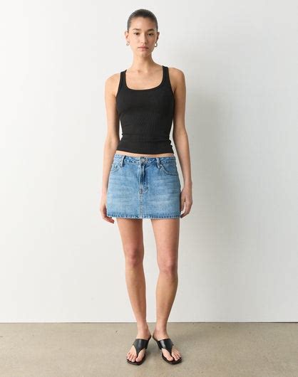 Low Rise Denim Mini Skirt In Riley Vintage Wash Glassons