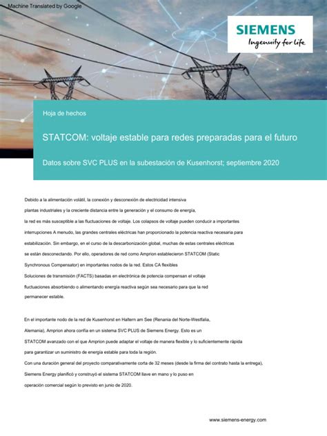 Factsheet Statcom Kusenhorst En Pdf Central Eléctrica Ingenieria