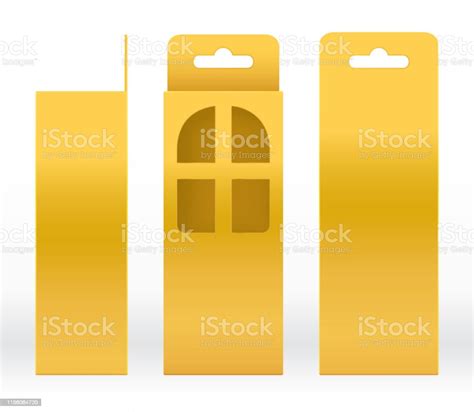 매달려 상자 골드 창 모양 포장 템플릿 빈 잘라 디자인 제품 패키지 선물 상자 골드 박스 포장 종이 크래프트 골판지 패키지에 대한 고급 빈 상자 황금 템플릿 0명에 대한