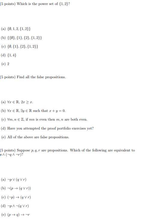 Solved 5 Points Which Is The Power Set Of {1 2} A {0