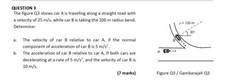 Solved QUESTION The Figure Q Shows Car A Is Traveling Chegg Com