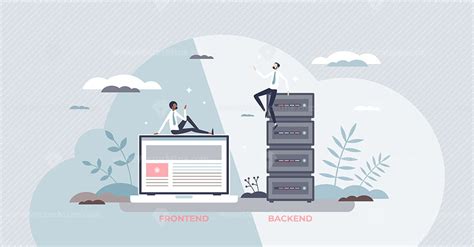 Frontend Vs Backend Programming Sides For Web Project Tiny Person Concept Vectormine