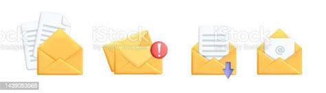 3d 현실적인 벡터 세트 노란색 이메일 봉투 아이콘 디자인 3차원 형태에 대한 스톡 벡터 아트 및 기타 이미지 3차원 형태