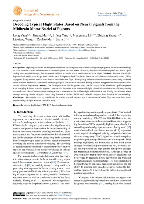 Pdf Decoding Typical Flight States Based On Neural Signals From The Midbrain Motor Nuclei Of