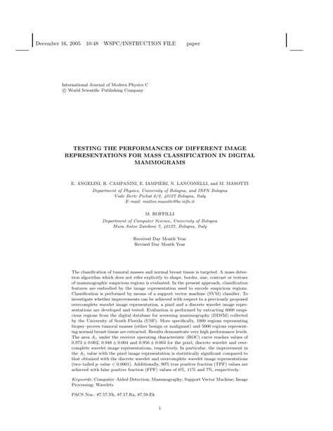 Pdf Testing The Performances Of Different Image Representations For Mass Classification In