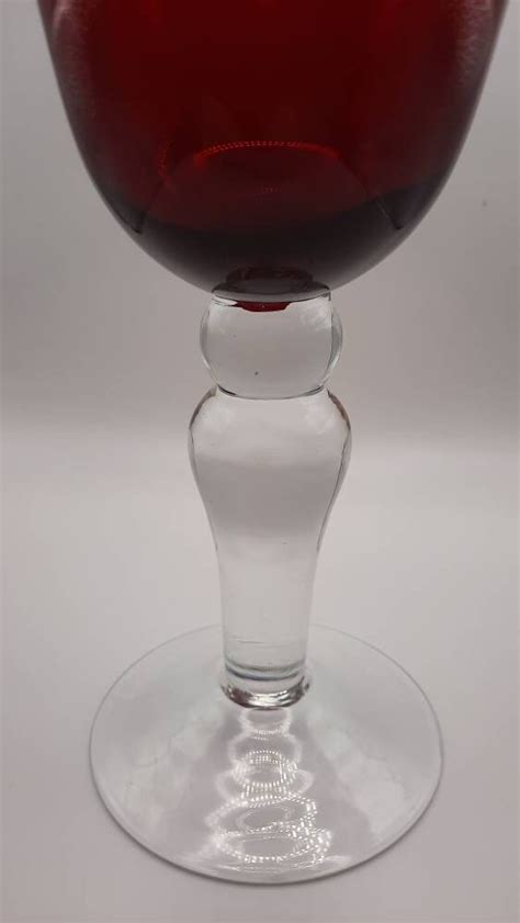 Vintage Red Ruby Wine Glasses Goblets Thick Stem Water Etsy