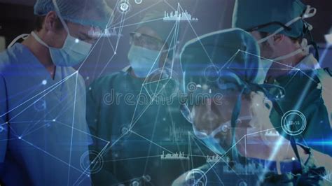 Animation Of Connections Over Diverse Surgeons During Operation Stock Footage Video Of