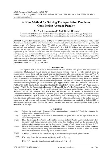 Pdf A New Method For Solving Transportation Problems Considering Average Penalty