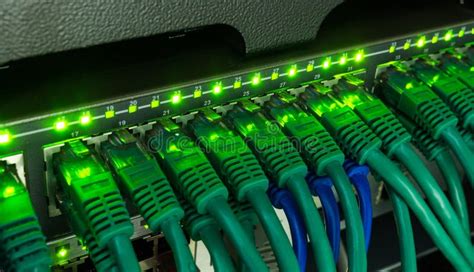 Network Switch And Ethernet Cables Glowing In Server Room Stock Image Image Of Network Plug