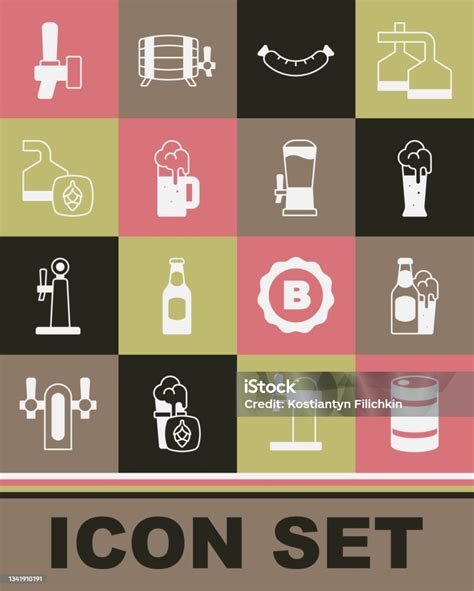 세트 금속 맥주 통 맥주 병과 유리 유리 소시지 나무 머그잔 양조 과정 탭 및 아이콘 벡터 0명에 대한 스톡 벡터 아트 및 기타 이미지 Istock
