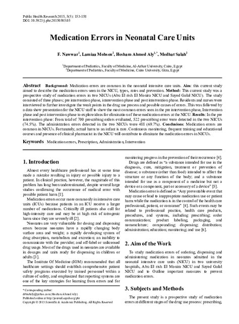 Pdf Medication Errors In Neonatal Care Units