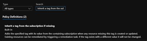 Azure Built In Tagging Policy Update Resource By Inheriting