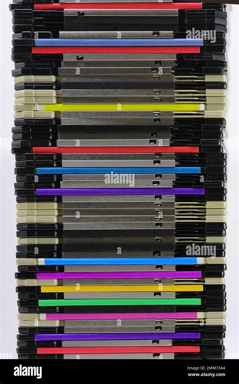 Stack Of Many Old Magnetic Floppy Disks Used To Save Data From The