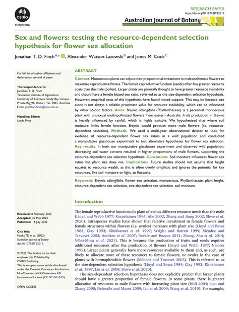 pdf sex and flowers testing the resource dependent selection