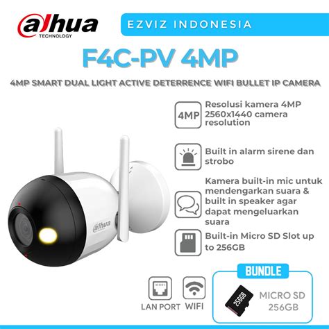 Jual Dahua F4c Pv 4mp 4mp Full Color 2way Audio Built In Alarm Wifi Bullet Ip Camera Free Micro