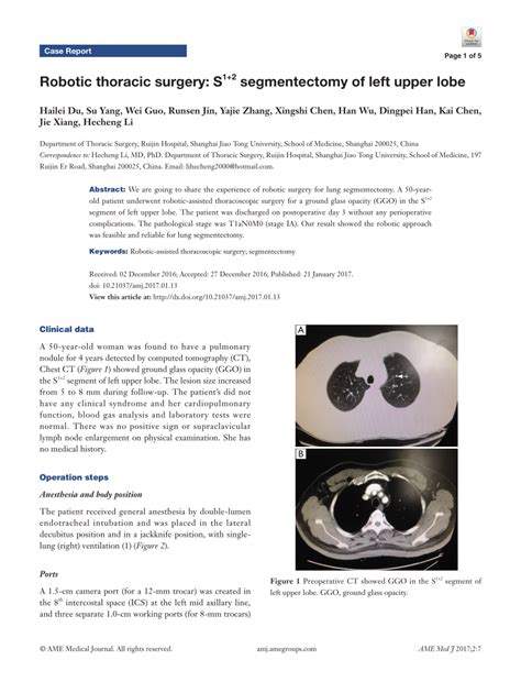 Pdf Robotic Thoracic Surgery S12 Segmentectomy Of Left Upper Lobe