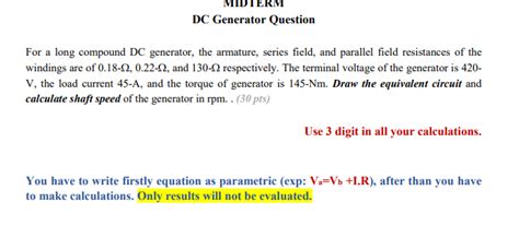 solved dc generator question for a long compound dc