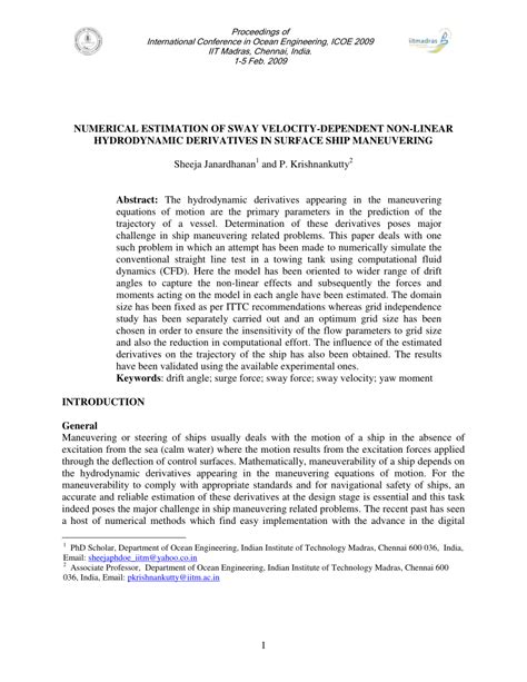 Full Article Numerical Estimation Of Sway Velocity Dependent Non
