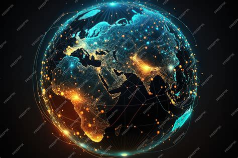 Premium Ai Image Global Connections Digital Globe With Glowing Lines And Nodes Of Worldwide Cities