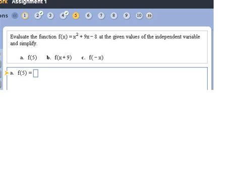 solved evaluate the function f x x2 9x 8 at the given