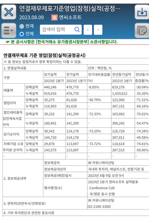 엔씨소프트 실적 주식 에펨코리아