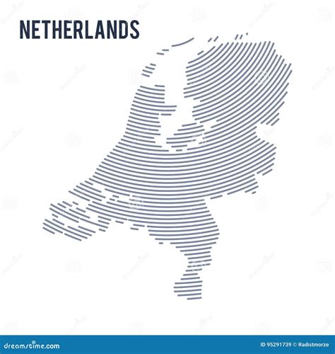 Vector Abstract Hatched Map Of Netherlands With Curve Lines Isolated On A White Background