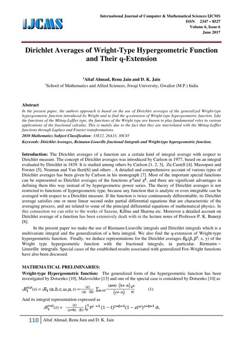 Pdf 10 Dirichlet Averages Of Wright Type Hypergeometric Function And Their Q Extension 1