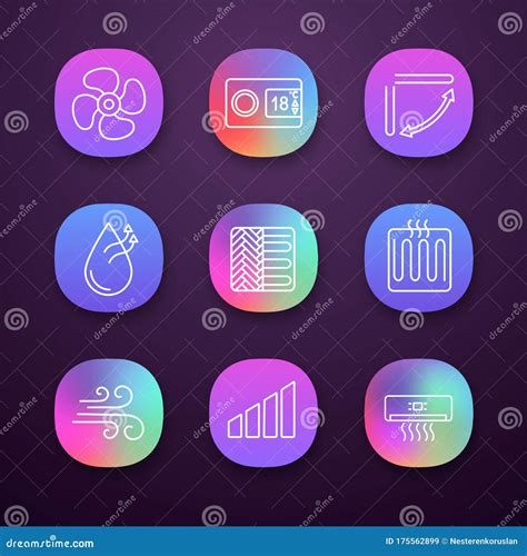 Air Conditioning App Icons Set Stock Vector Illustration Of