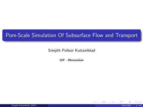 Pdf Pore Scale Simulation Of Subsurface Flow And Transport