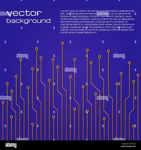 Abstract Technological Blue Background With Yellow Elements Of The Microchip Circuit Board