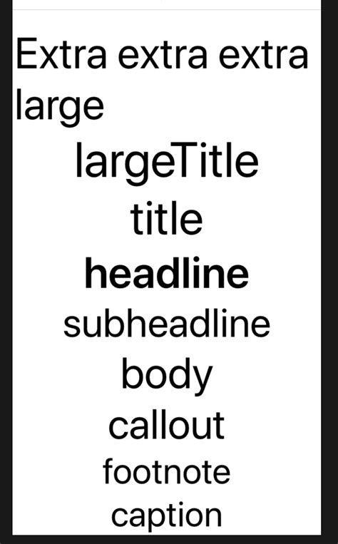 Ios Preview Of Apple System Font Sizes Eg Body Callout Caption