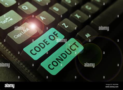 Text Caption Presenting Code Of Conduct Word Written On Ethics Rules