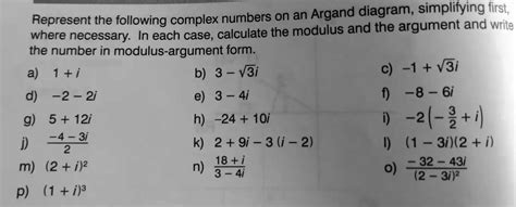 SOLVED Argand Diagram Simplifying First Represent The Following Complex Numbers On An Argand