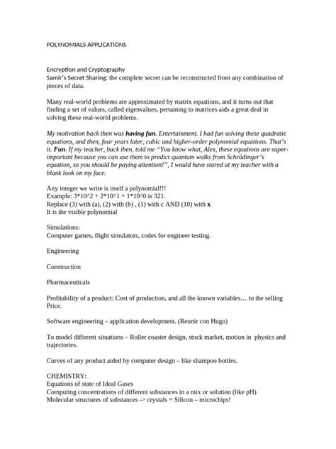 Polynomials Applications Pdf Equations Polynomial
