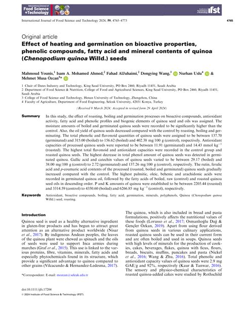 Effect Of Heating And Germination On Bioactive Properties Phenolic Compounds Fatty Acid And