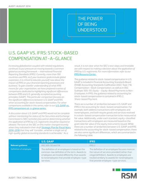 Pdf U S Gaap Vs Ifrs Stock Based Compensation At A