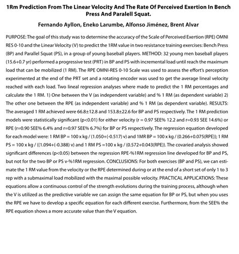 Pdf 1 Rm Prediction From The Linear Velocity And The Rate Of