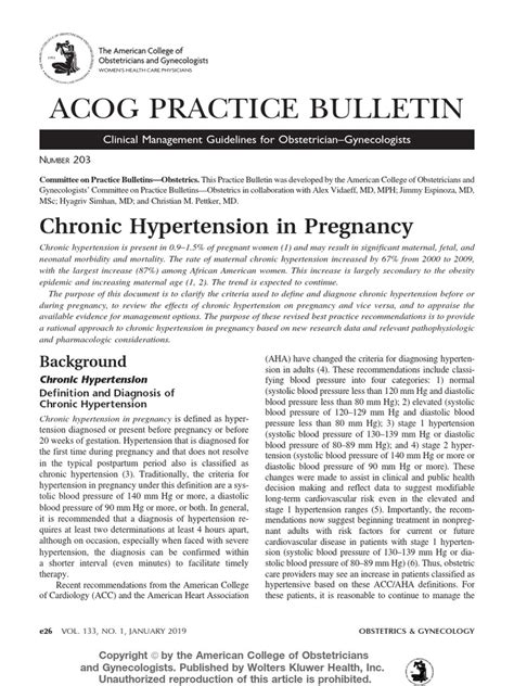 Chronic Hypertension In Pregnancy Acog Pdf Hypertension Blood