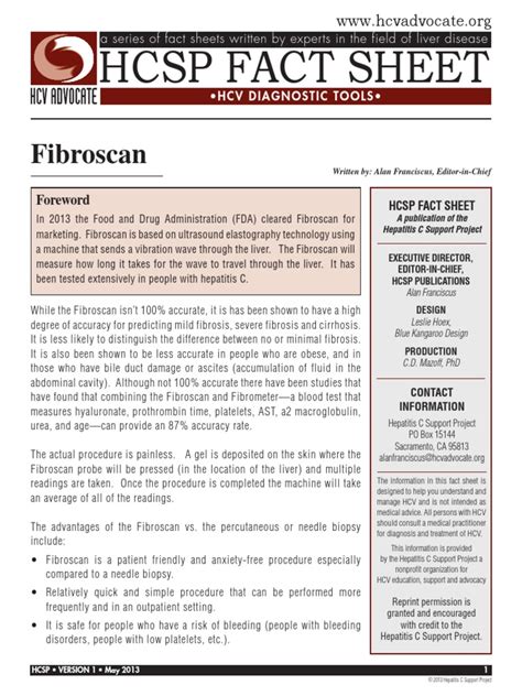 Hcsp Fact Sheet Fibroscan Pdf Hepatitis C Medical Specialties
