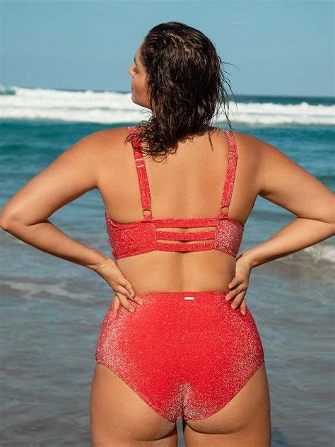 Red Lurex Full Coverage Plus Size Bikini Bottom And Reviews Red