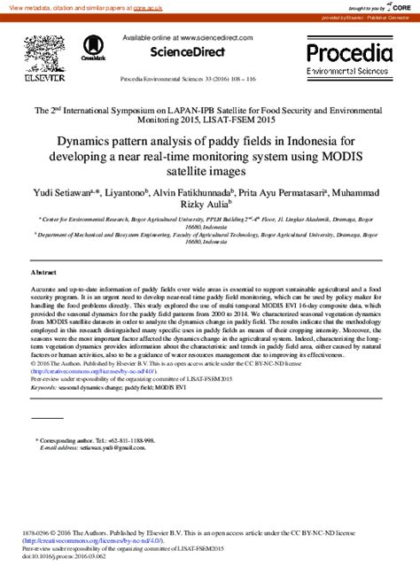 Pdf Dynamics Pattern Analysis Of Paddy Fields In Indonesia For
