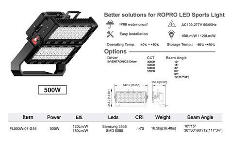 500w Led Sports Light 3000k 5700k Black Flood Light