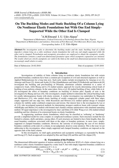 Pdf On The Buckling Modes And Static Buckling Of A Column Lying On Nonlinear Elastic