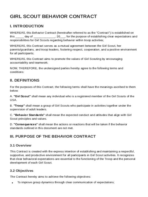 Girl Scout Behavior Contract Template Form Fill Online Printable