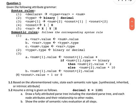 Question 1 Given The Following Attribute Grammar