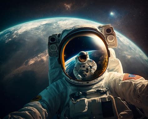 Premium Ai Image A Astronaut Taking Selfie In The Outer Space Generative Artificial Intelligence