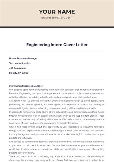Free Engineering Intern Cover Letter Template To Edit Online