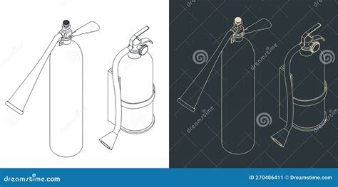 Fire Extinguishers Isometric Blueprints Cartoon Vector Cartoondealer