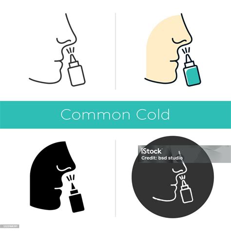 드립 코 아이콘입니다 비강 질환 감기 의료 질병과 질병 약물 질병 치료 호흡 분무기 플랫 디자인 선형 및 색상 스타일 격리된 벡터 일러스트레이션 감기와 독감에 대한 스톡